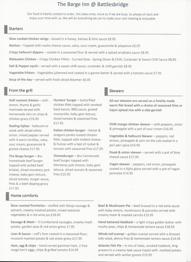 Our Food - Barge Inn Battlesbridge