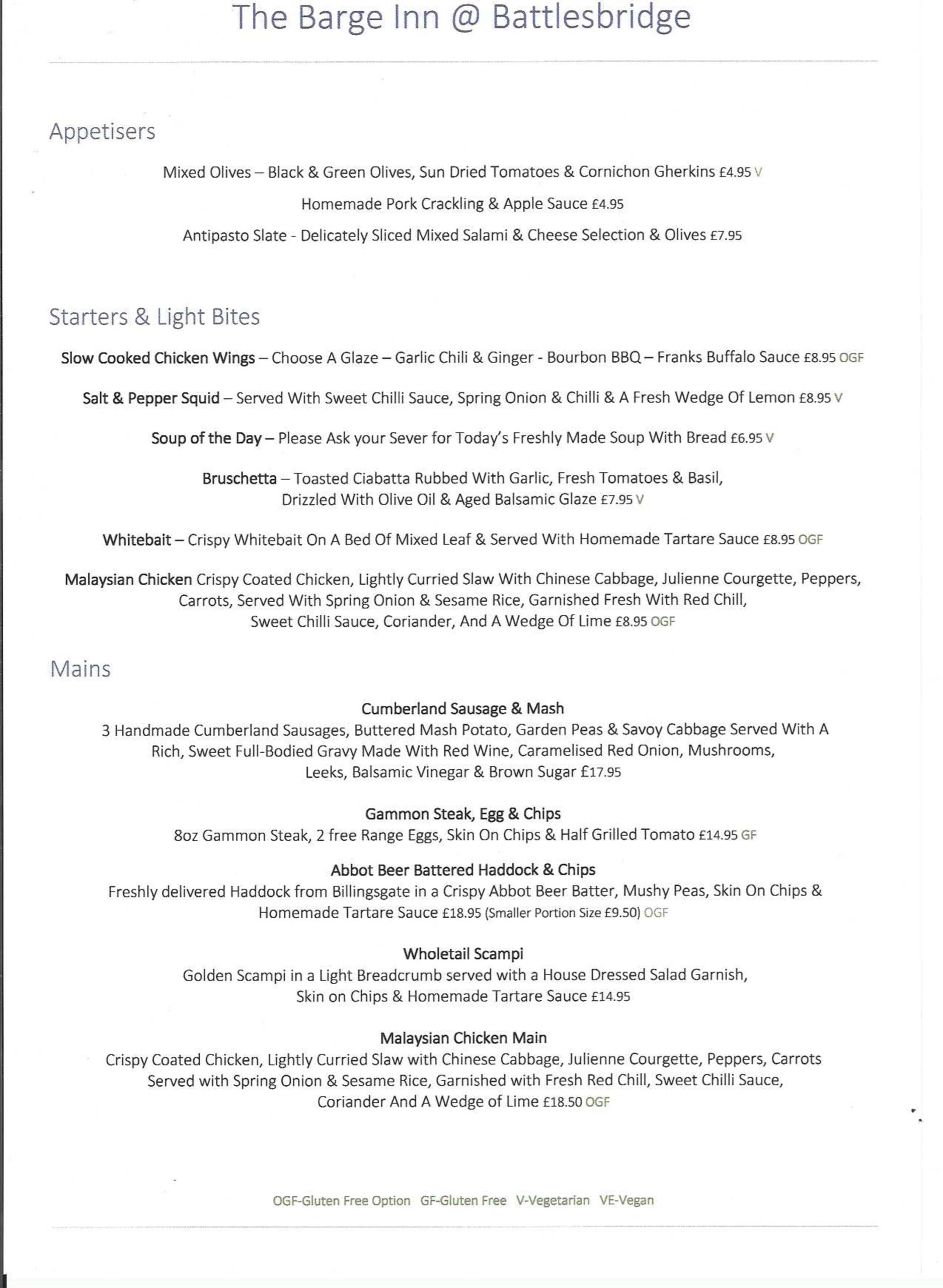 Our Food - Barge Inn Battlesbridge