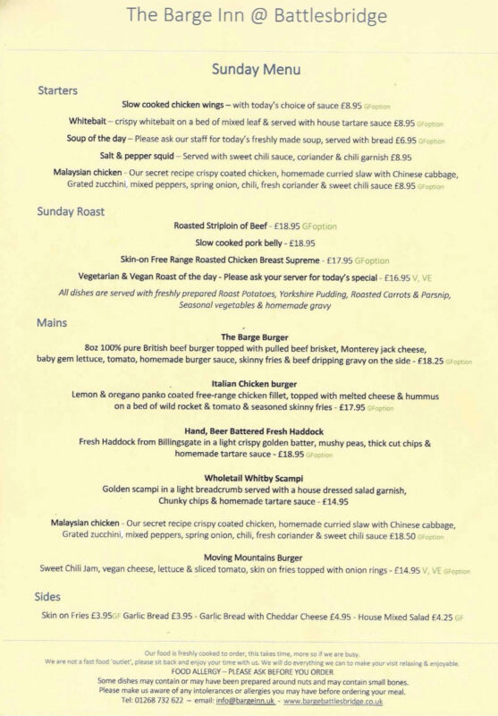 Our Food - Barge Inn Battlesbridge