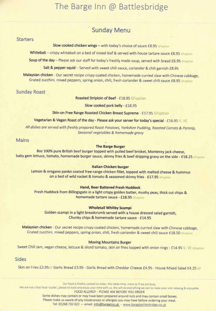 Our Food - Barge Inn Battlesbridge