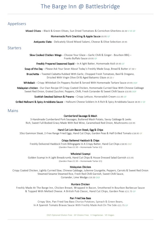 Our Food - Barge Inn Battlesbridge