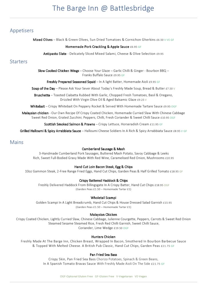 Our Food - Barge Inn Battlesbridge