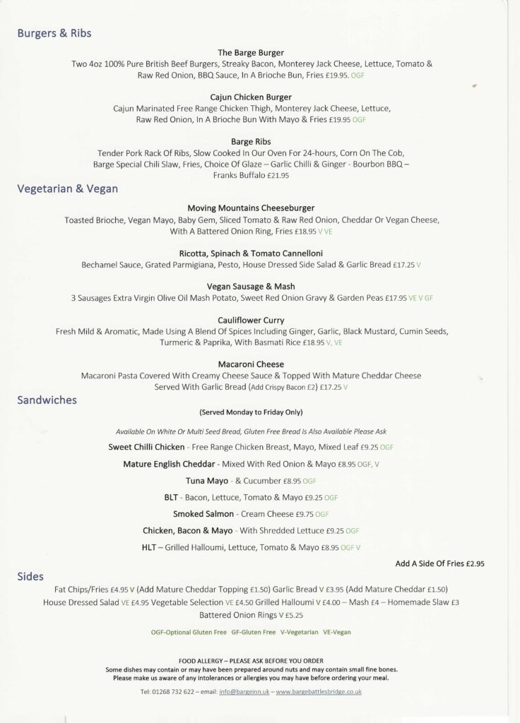 Our Food - Barge Inn Battlesbridge