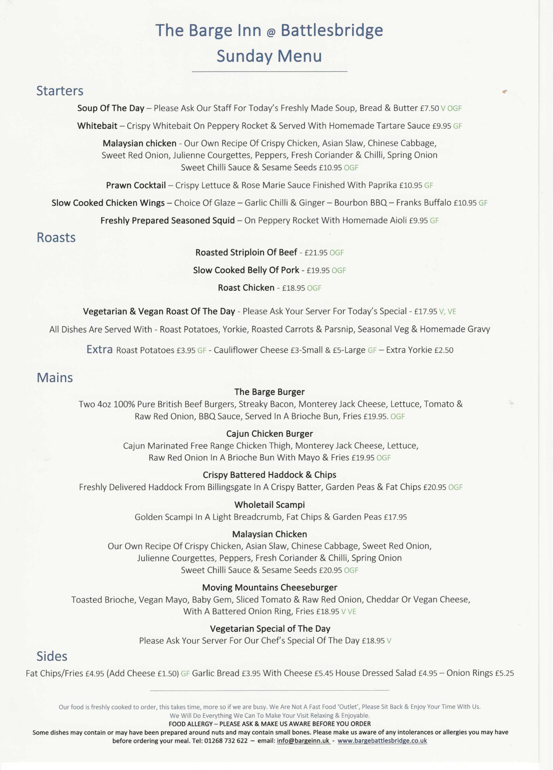 Our Food - Barge Inn Battlesbridge