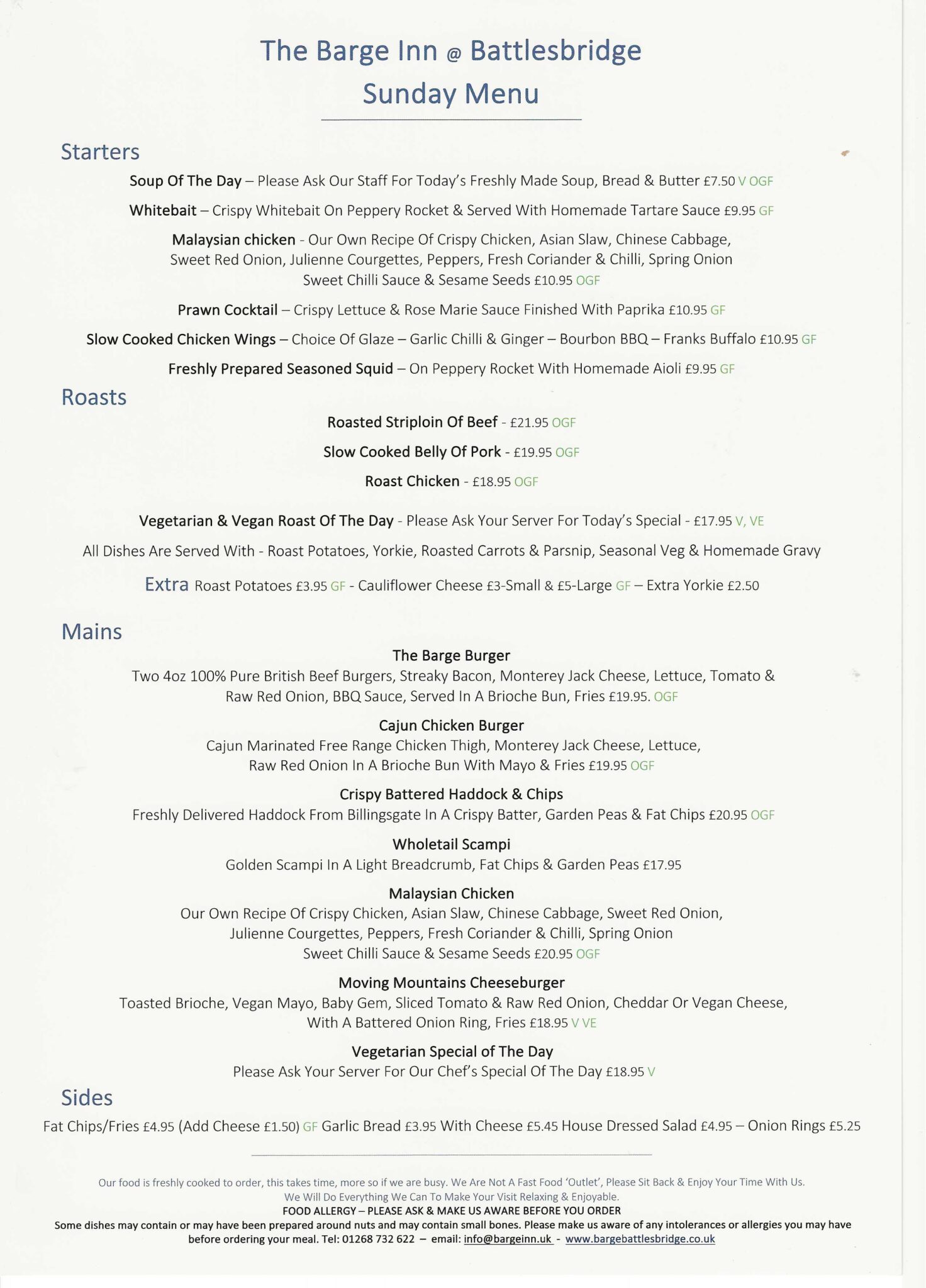 Our Food - Barge Inn Battlesbridge