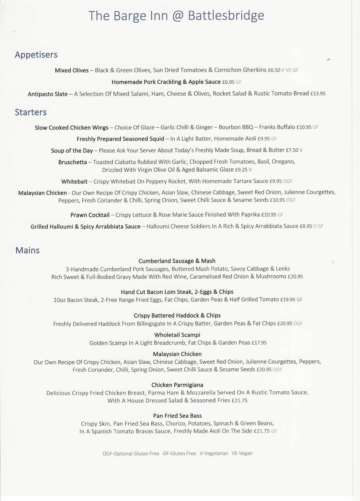 Our Food - Barge Inn Battlesbridge