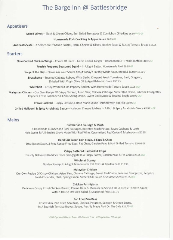 Our Food - Barge Inn Battlesbridge