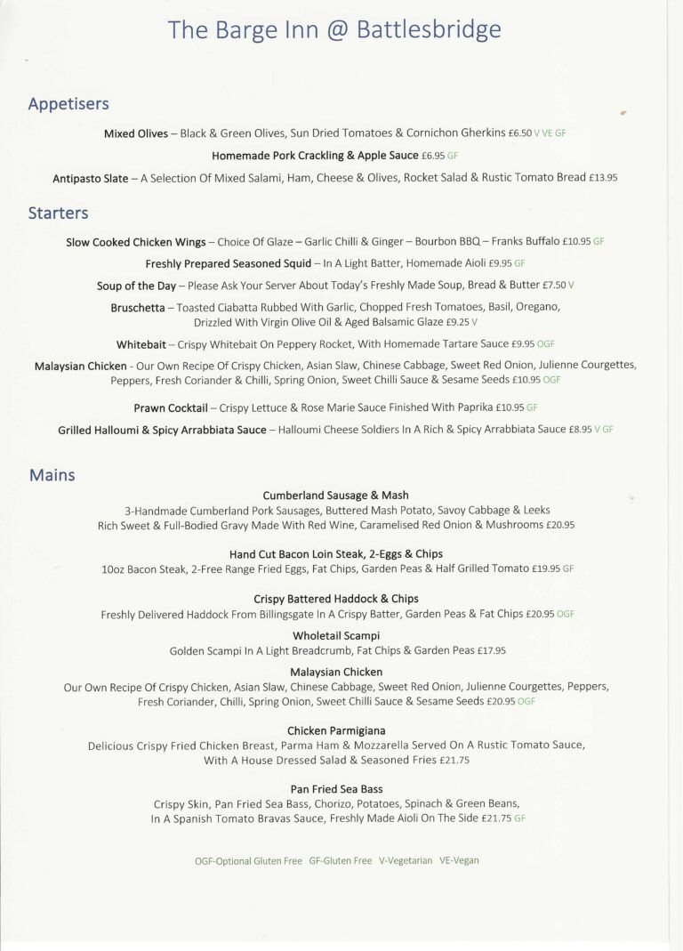 Our Food - Barge Inn Battlesbridge